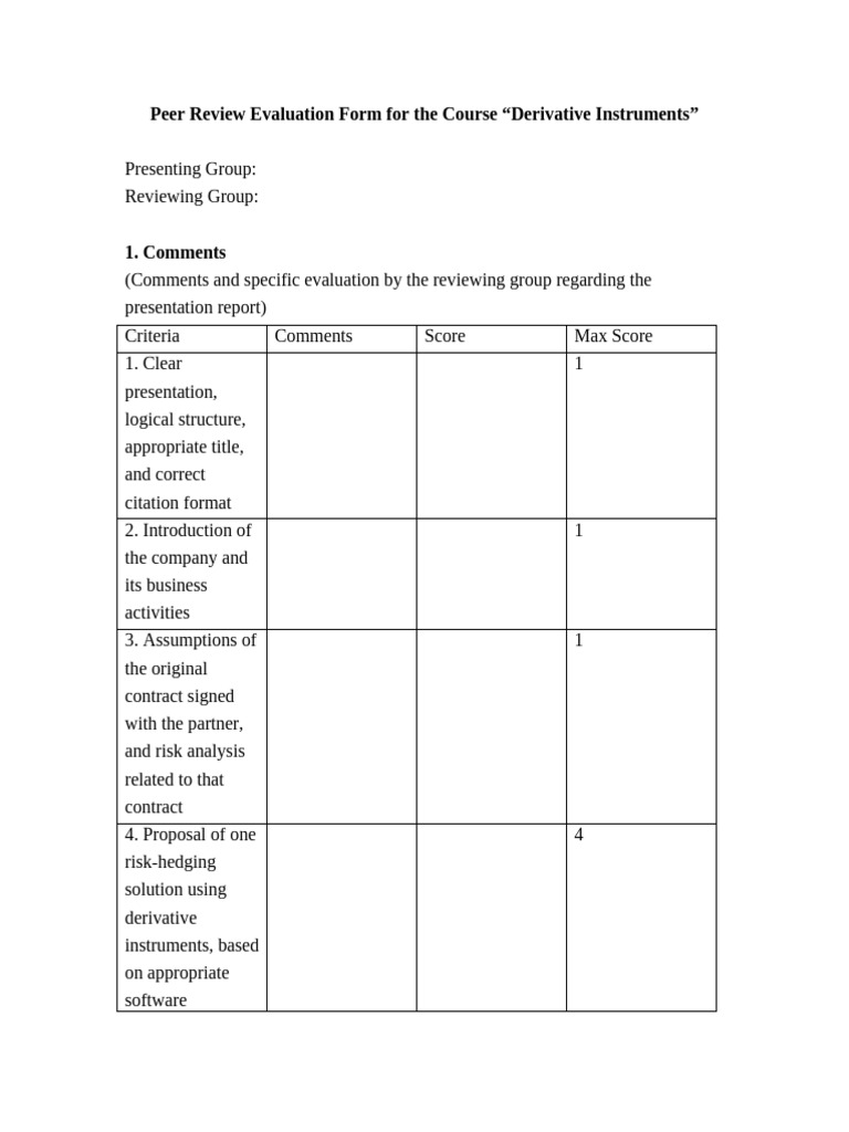Peer Review Evaluation Form Derivatives | PDF