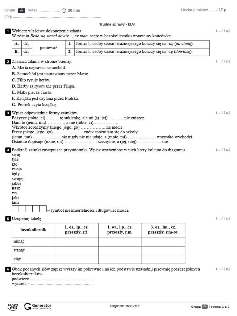Trudne Sprawy - KL - VI Test (Z Widoczną Punktacją) | PDF