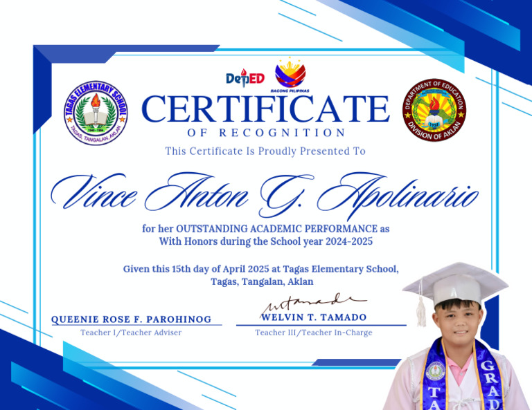 Blue & White Bold Minimal Academic Certificate | PDF