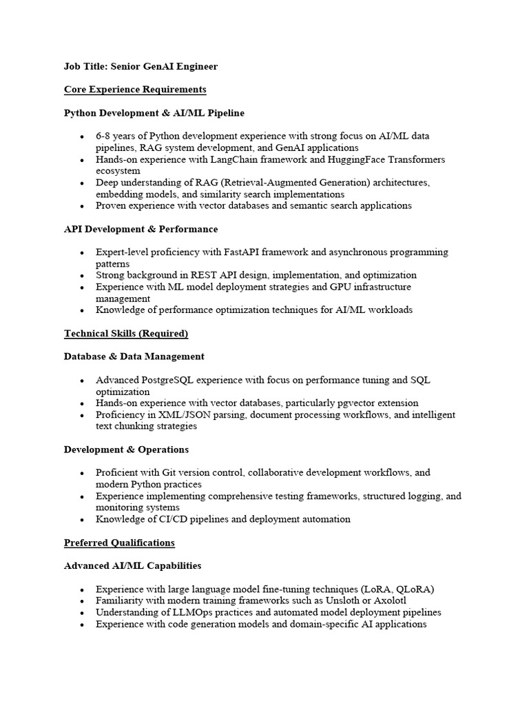 Senior GenAI Engineer Job Requirements | PDF
