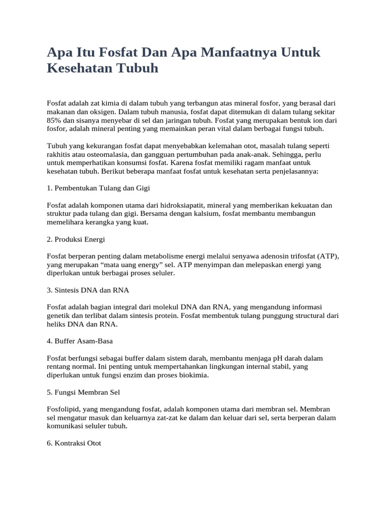 Apa Itu Fosfat Dan Apa Manfaatnya Untuk Kesehatan Tubuh | PDF