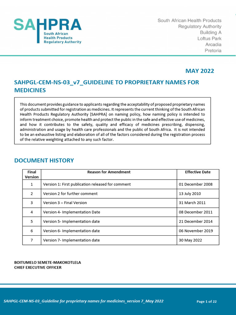 SAHPRA Guidelines for Medicine Names | PDF | Brand | Medical Prescription