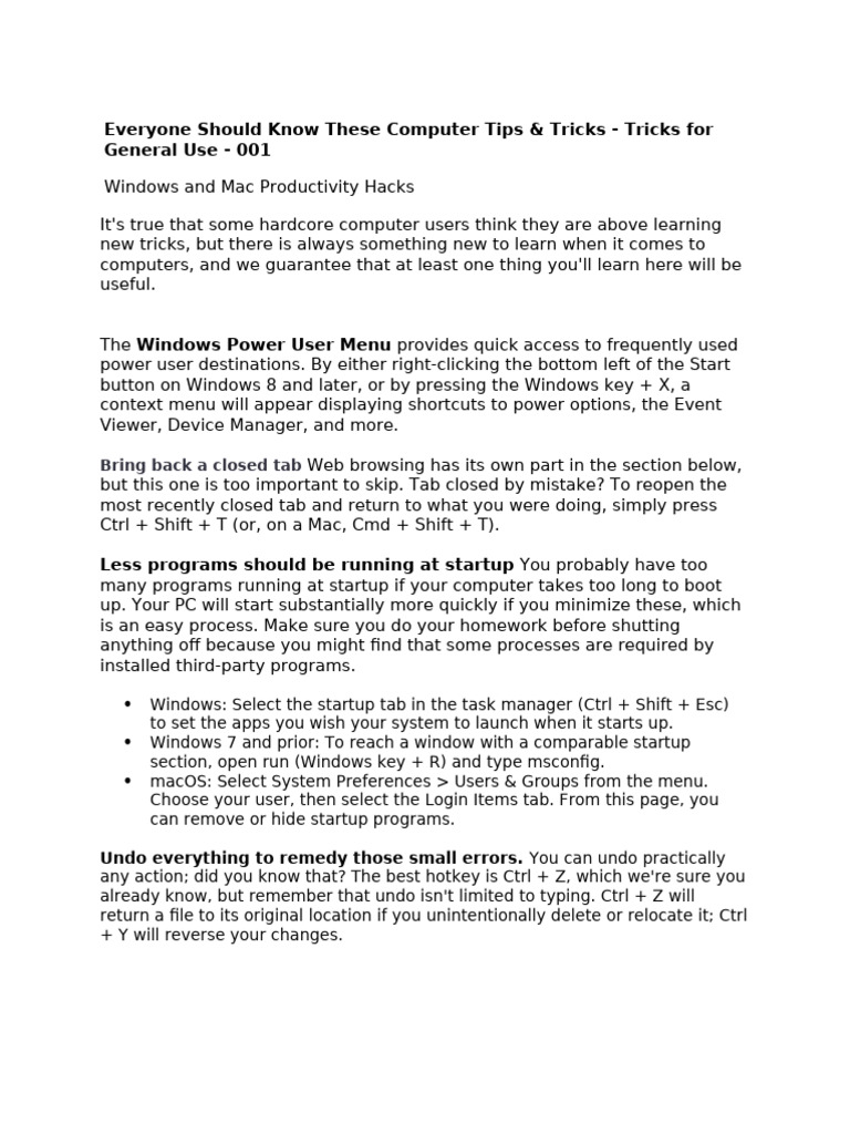 Everyone Should Know These Computer Tips - Eerna Blog | PDF | Keyboard ...