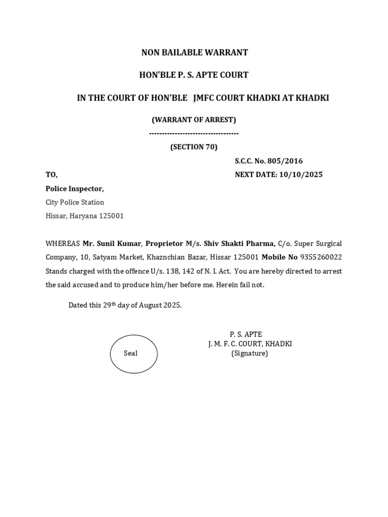 Non-Bailable Arrest Warrant Issued | PDF
