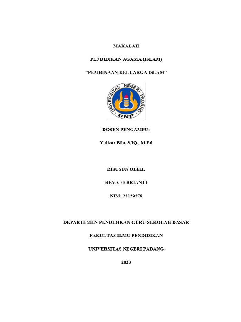 Makalah Pembinaan Keluarga Islam Reva Febrianti (23129378) . | PDF
