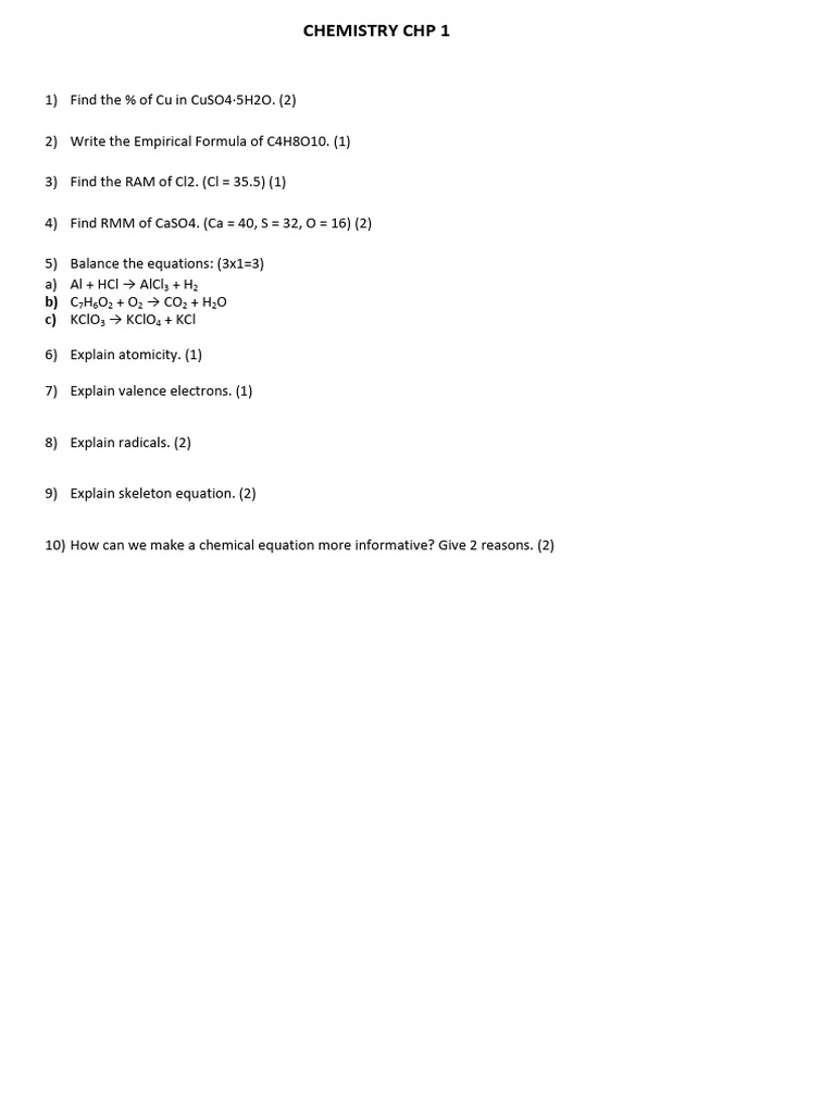 Chemistry CHP 1 Test | PDF