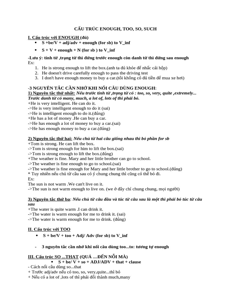 Understanding "Enough" and "Too" Structures | PDF