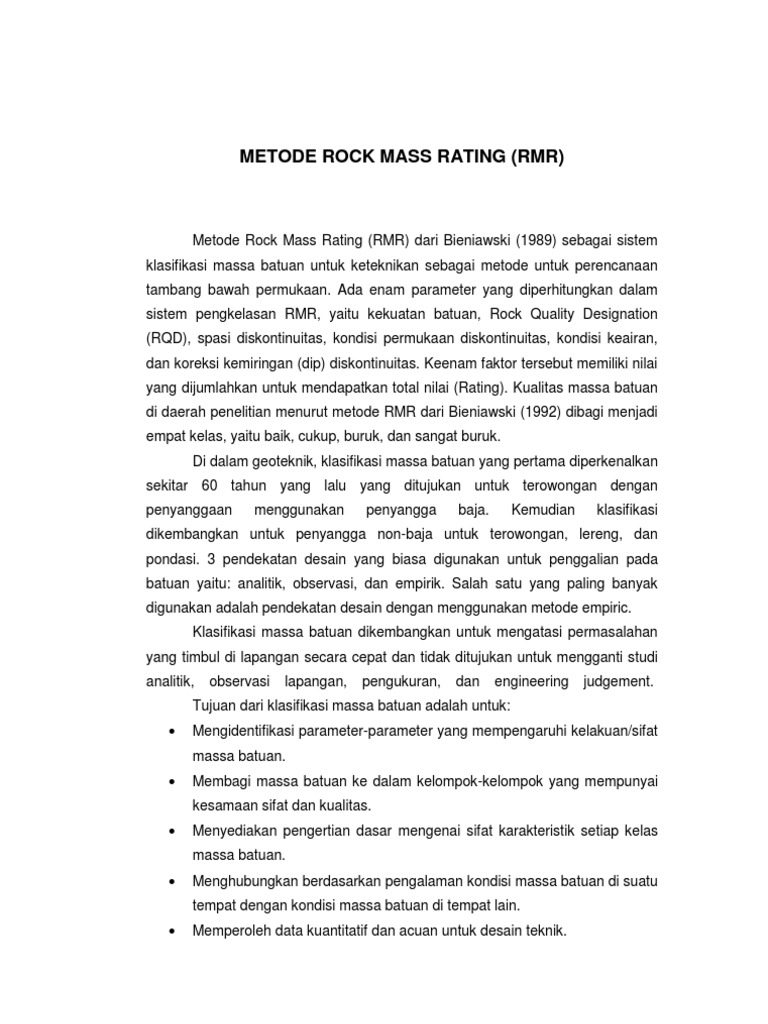 Metode Rock Mass Rating | PDF