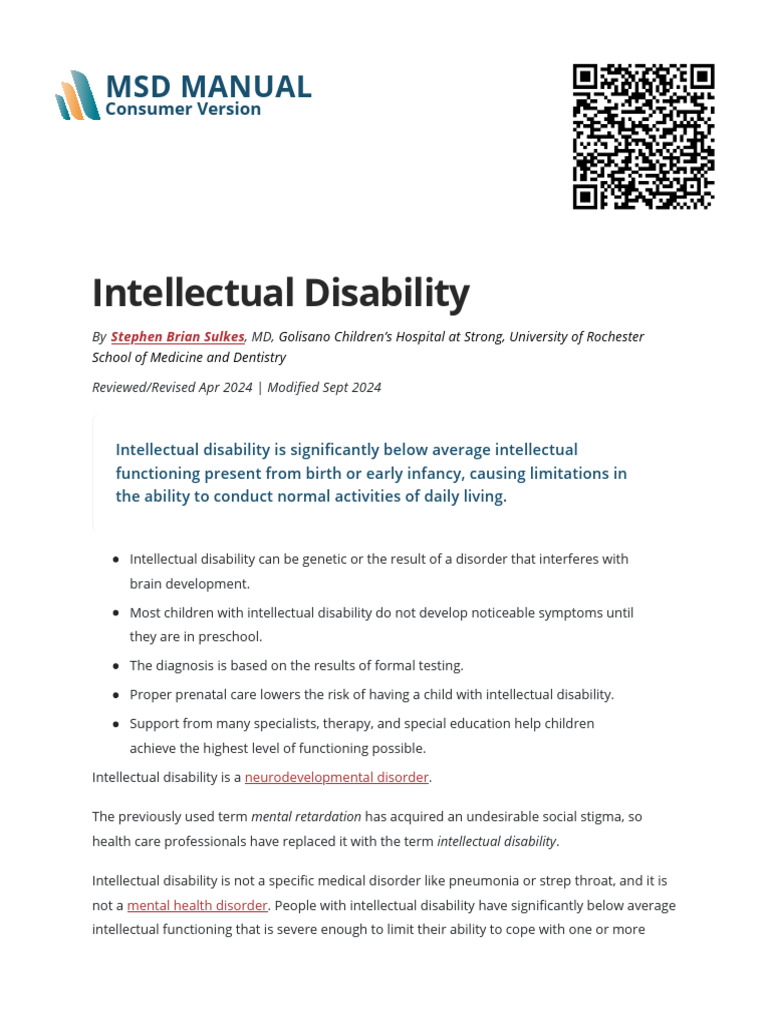 Intellectual Disability - Children's Health Issues - MSD Manual ...