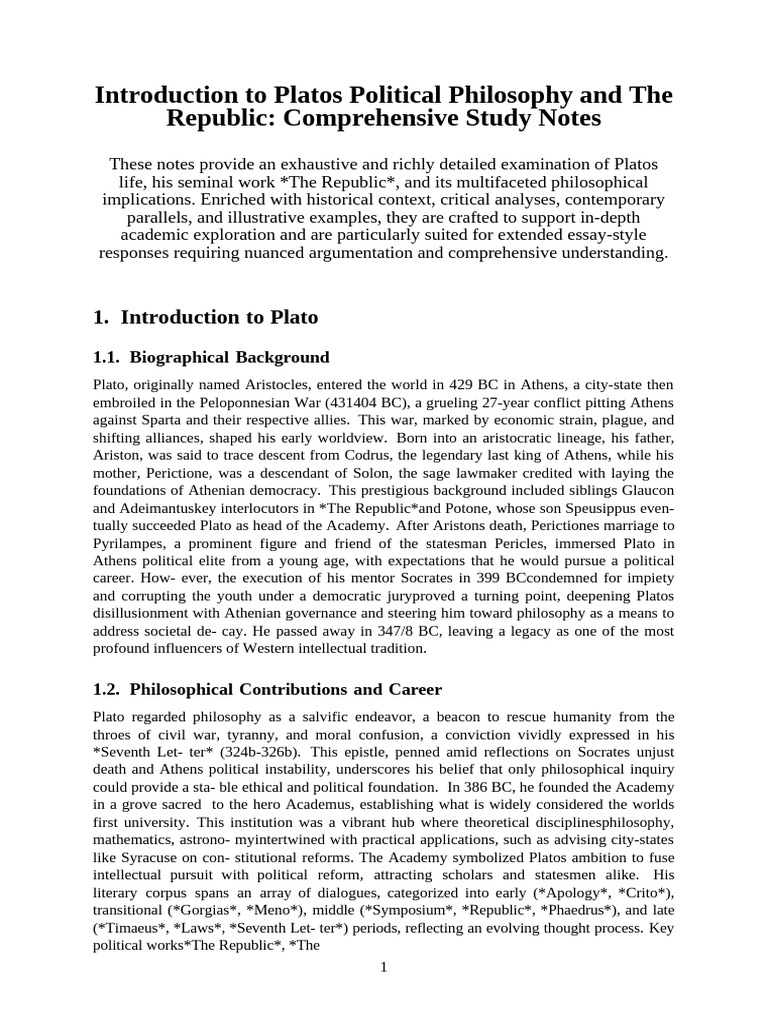 Introduction To Platos Political Philosophy and The Republic ...