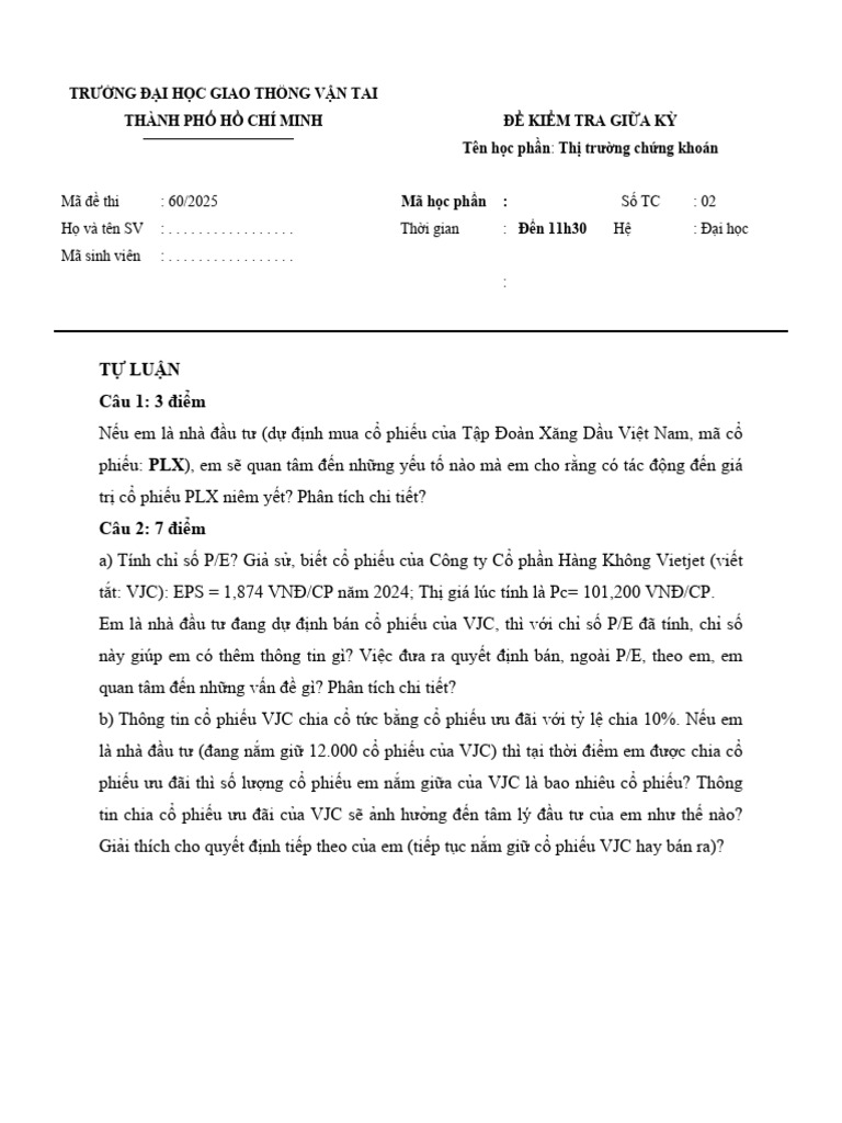 De Thi Giua Ky TTCK Lop DH Chinh Quy - de 60 - 2025 | PDF