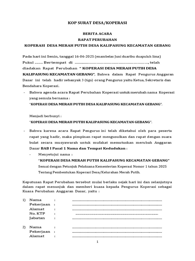 BA Perubahan Kopdes MP | PDF