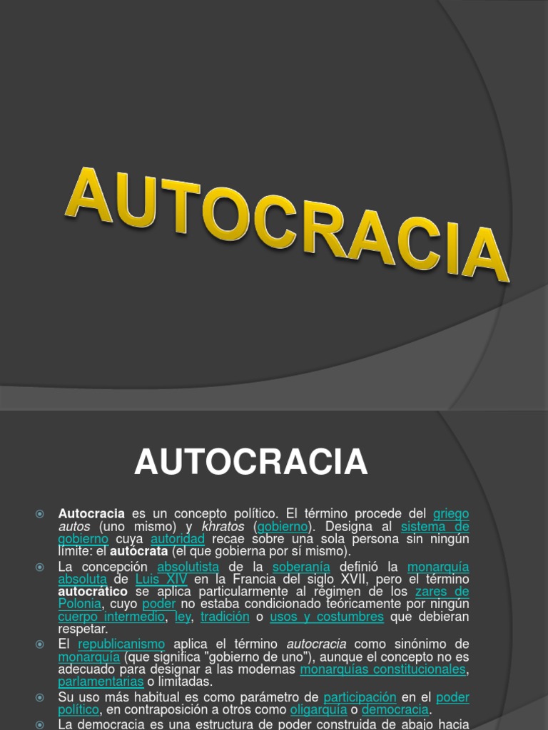 Autocracia: Poder y Liderazgo | PDF | Gobierno | Teorías sociológicas