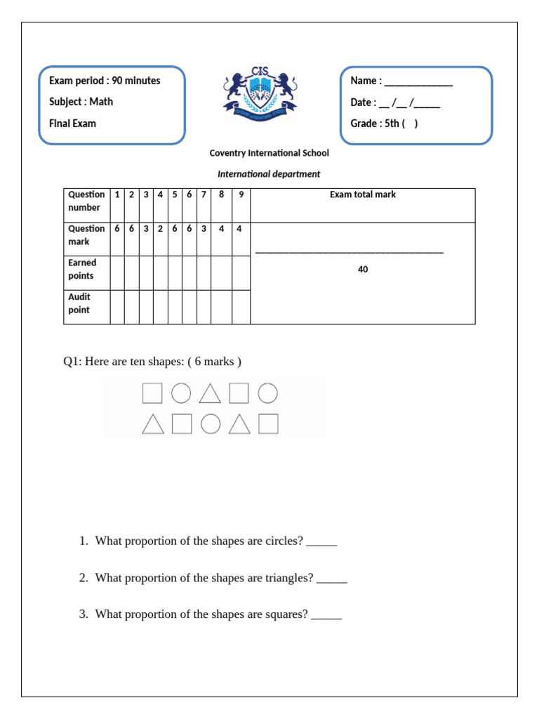 Grade 5 Math Final Exam | PDF