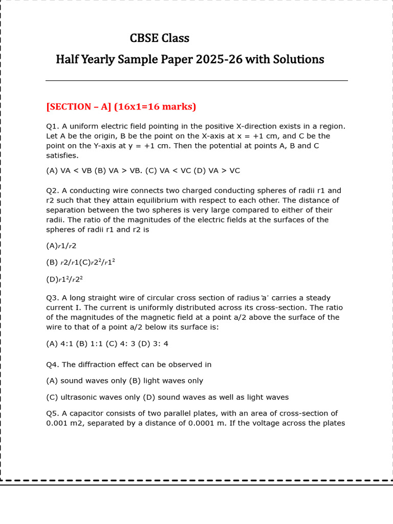 Physics Sample Paper 2025-26 Solutions | PDF | Inductor | Atomic Nucleus