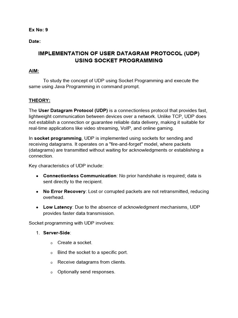Exp 9 Udp Socket Prog Manual | PDF | Network Socket ...