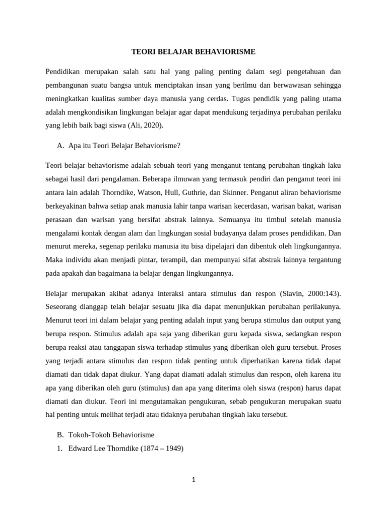 Teori Belajar Behaviorisme | PDF