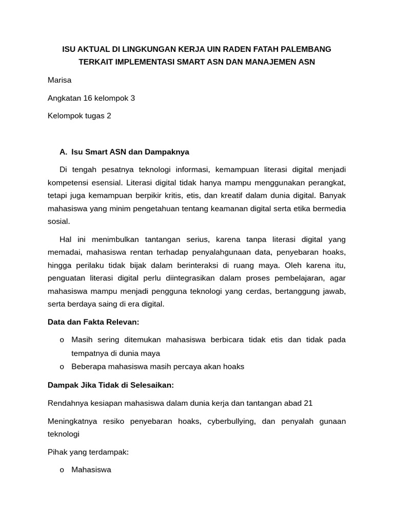 Isu Smart ASN dan Manajemen di UIN Raden Fatah | PDF