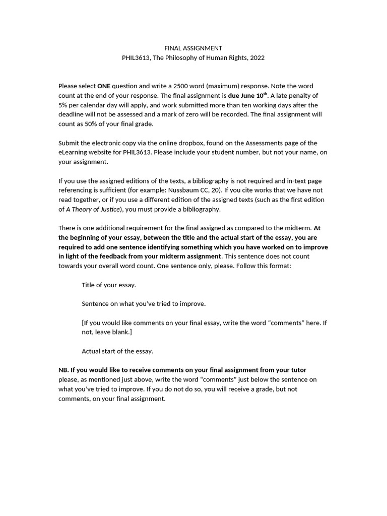 PHIL3613 FinalAssignment 2022 | PDF | Essays