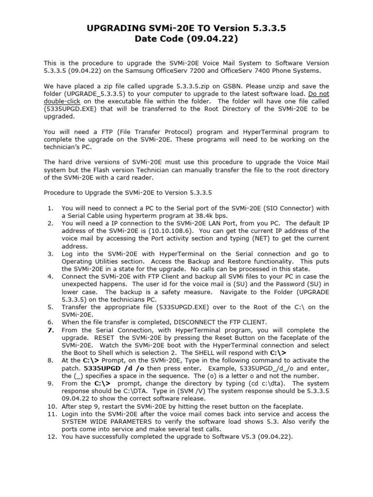 Upgrade SVMi-20E to Version 5.3.3.5 | PDF | File Transfer Protocol ...
