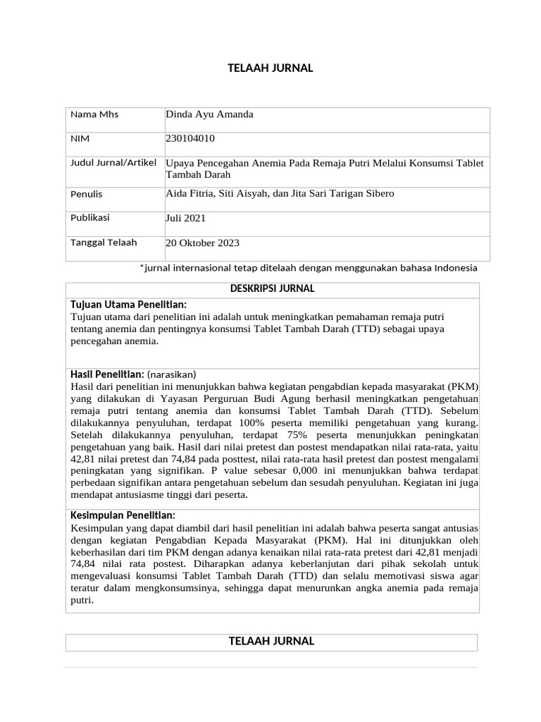 Format Telaah Jurnal | PDF