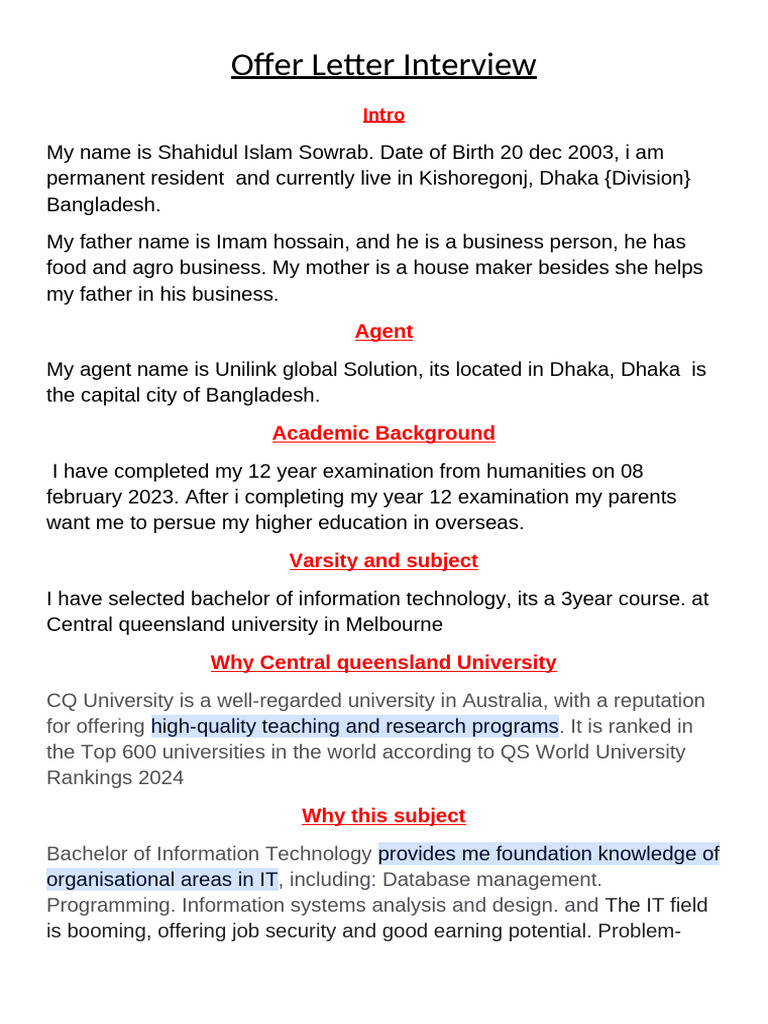 Offer Letter Interview | PDF | Knowledge | University