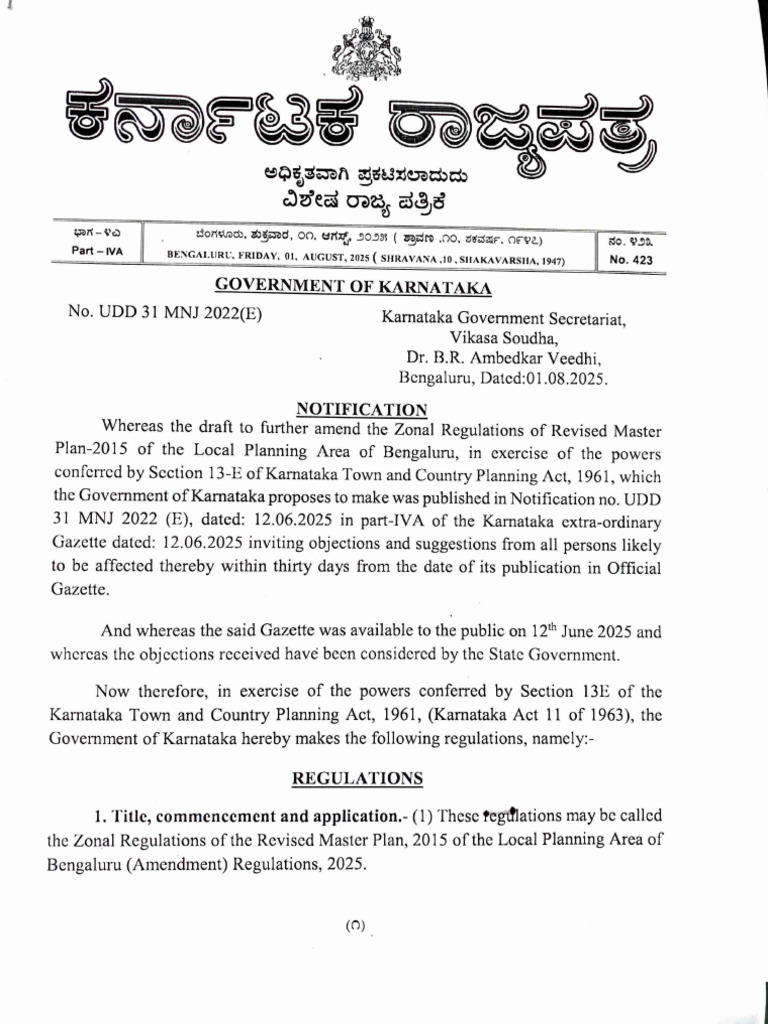 BBMP Zonal Regulations Setback Approved 2025 August | PDF