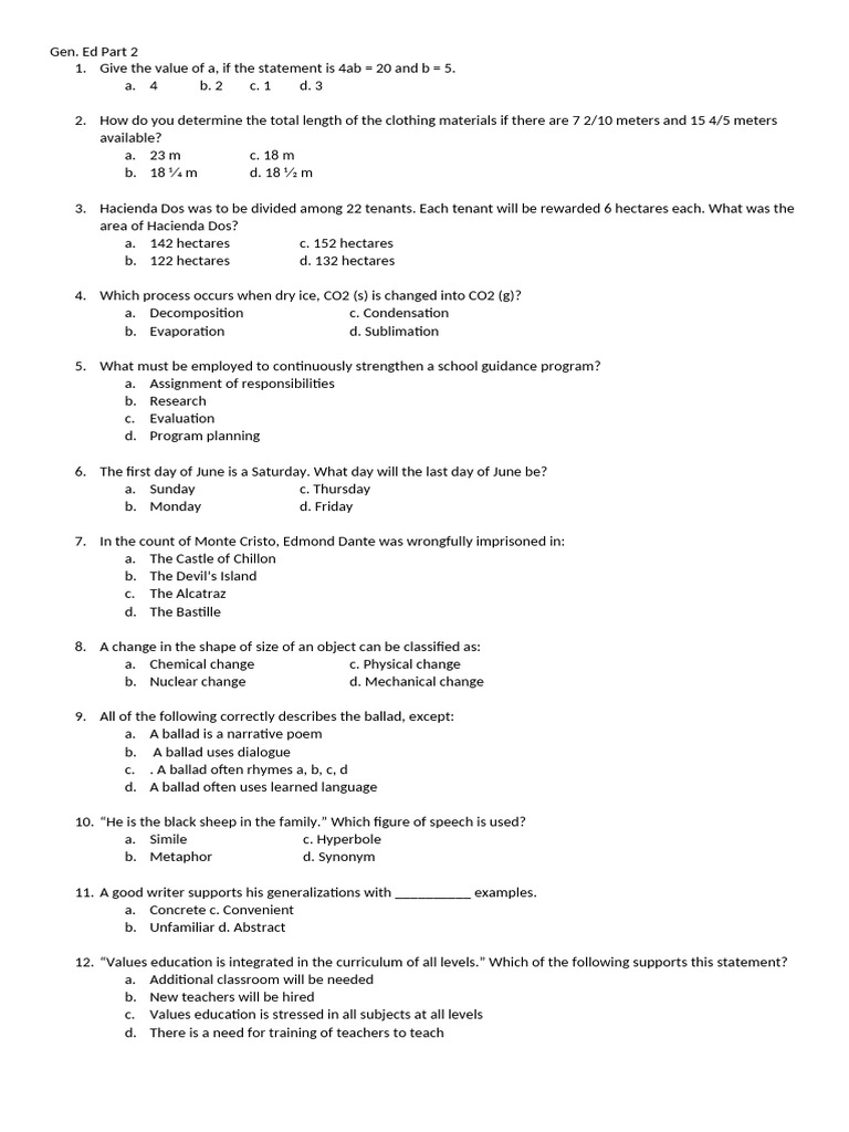Gen Ed Part 2 Questionaire | PDF | Atoms | Noise