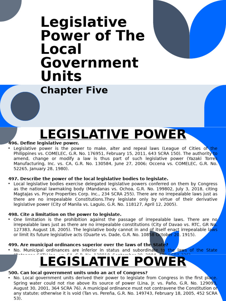 Local Government Legislative Power Explained | PDF | Ratification | Expense
