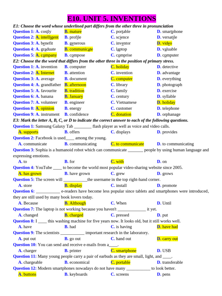 Inventions: Vocabulary and Grammar Exercises | PDF | Smartphone | Laptop