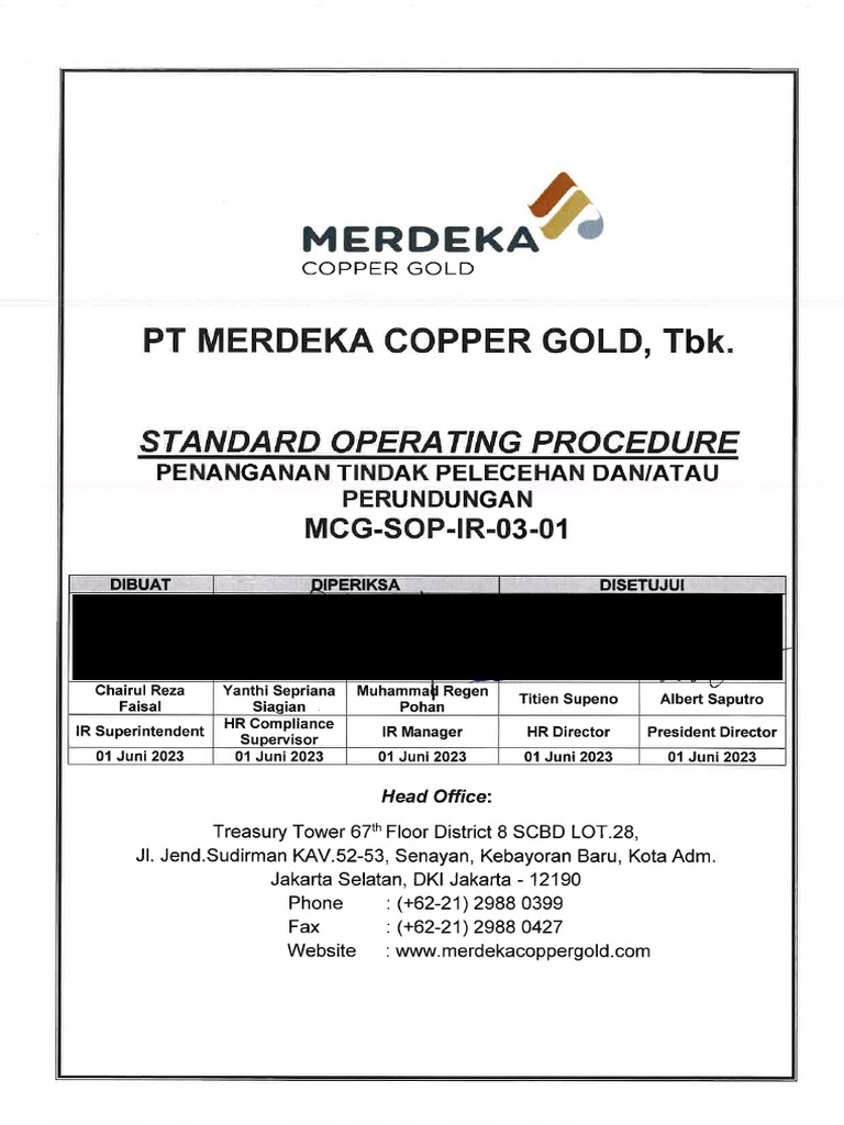 MCG SOP IR 03 01 Penanganan Tindak Pelecehan Dan Atau Perundungan | PDF