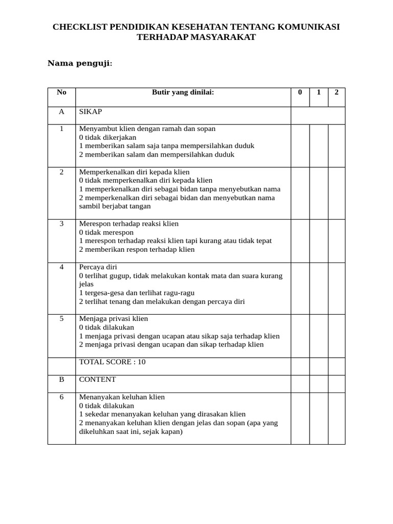 Checklist Komunikasi Kesehatan Masyarakat | PDF