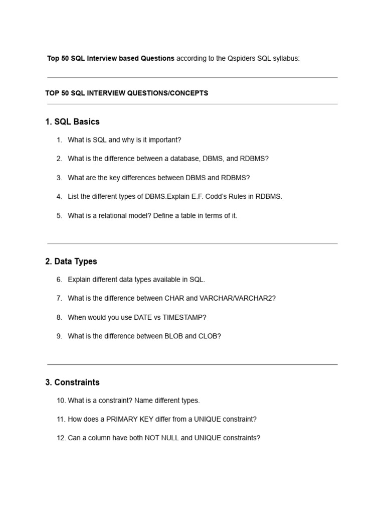 Top 50 SQL Interview Questions | PDF | Sql | Relational Database