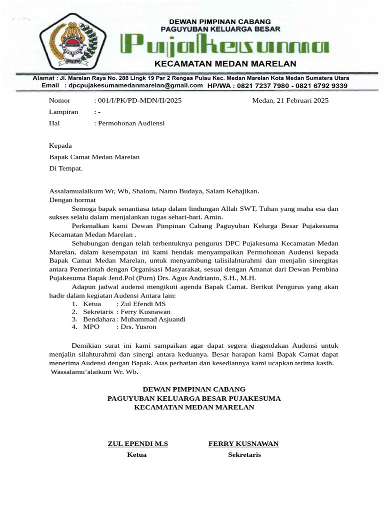 Permohonan Audiensi Pujakesuma Medan | PDF