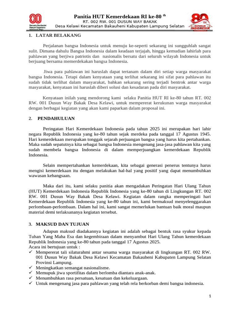 Peringatan HUT RI ke-80 di Way Bakak | PDF