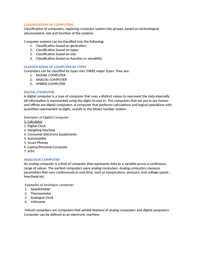 Classification of Computers | PDF