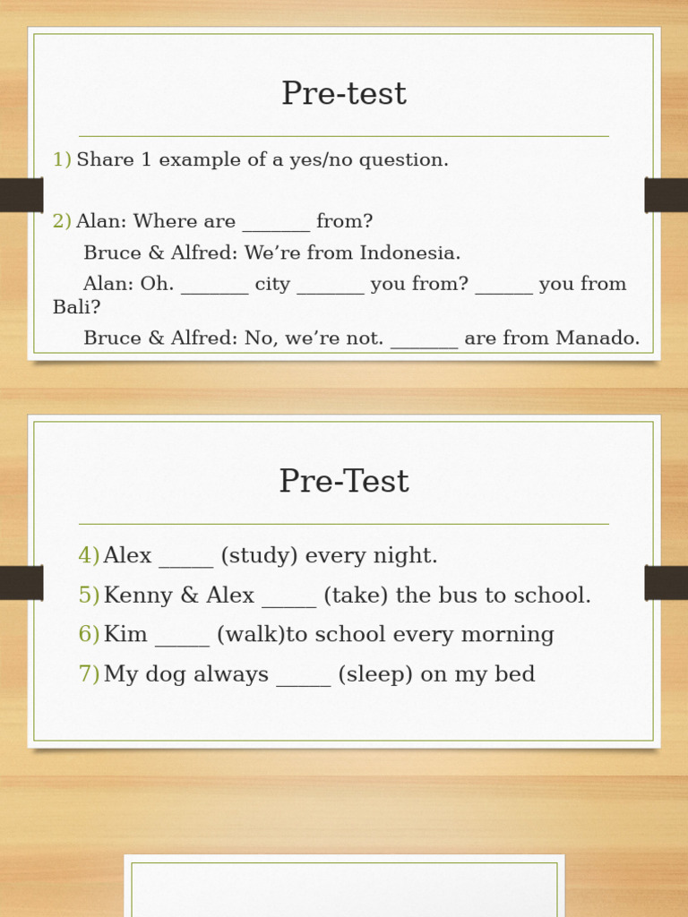 English Language Pre-Test & Activities | PDF