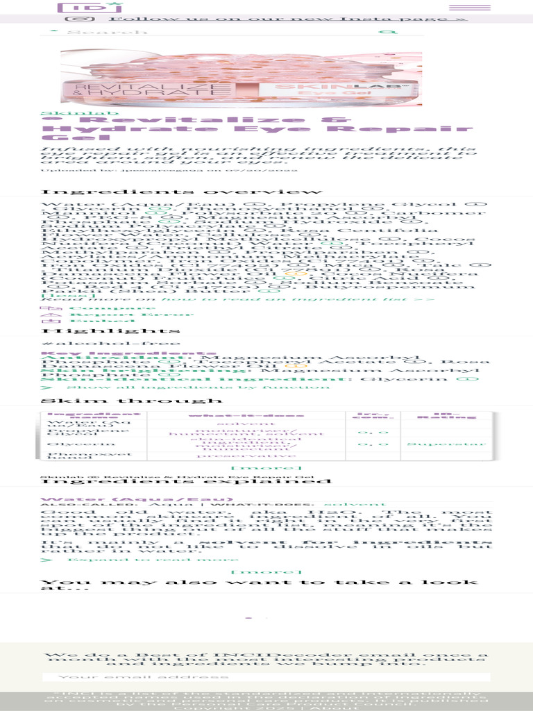 Skinlab ® Revitalize & Hydrate Eye Repair Gel Ingredients (Explained ...