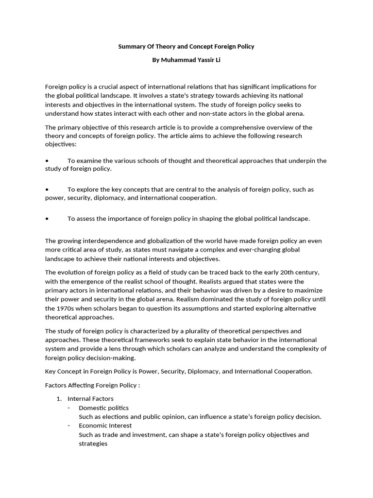 TUGAS Summary of Theory and Concept Foreign Policy (Muhammad Yassir Li ...