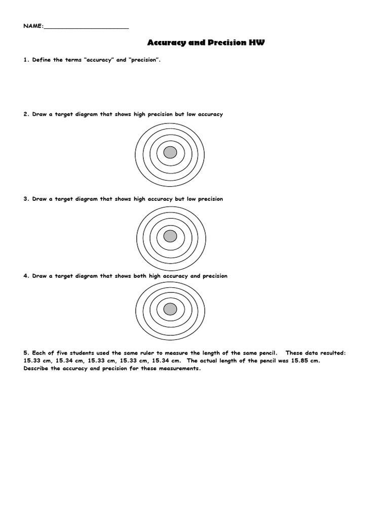 Accuracy and Precision Worksheet | PDF