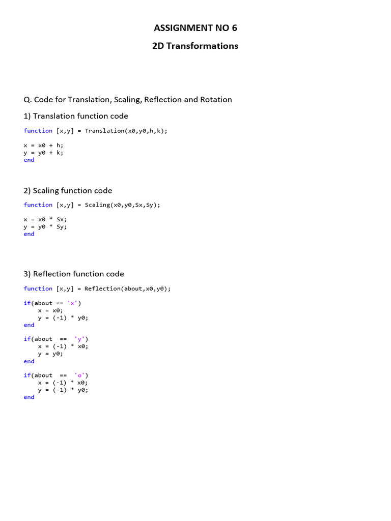 2D Transformations Code Examples | PDF