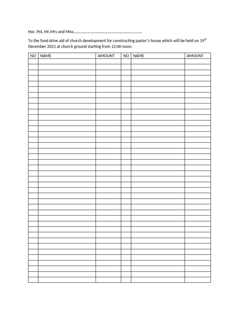 Church Fund Drive for Pastor's House | PDF