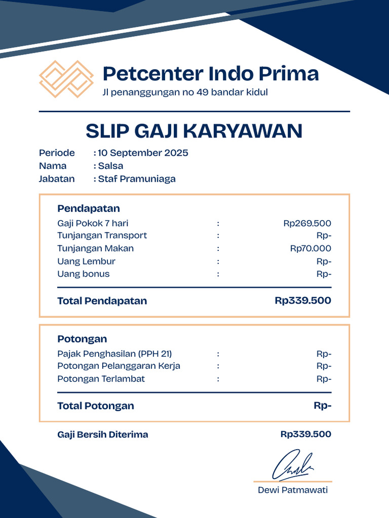 Putih Dan Biru Modern Slip Gaji Karyawan Dokumen A4 PDF | PDF