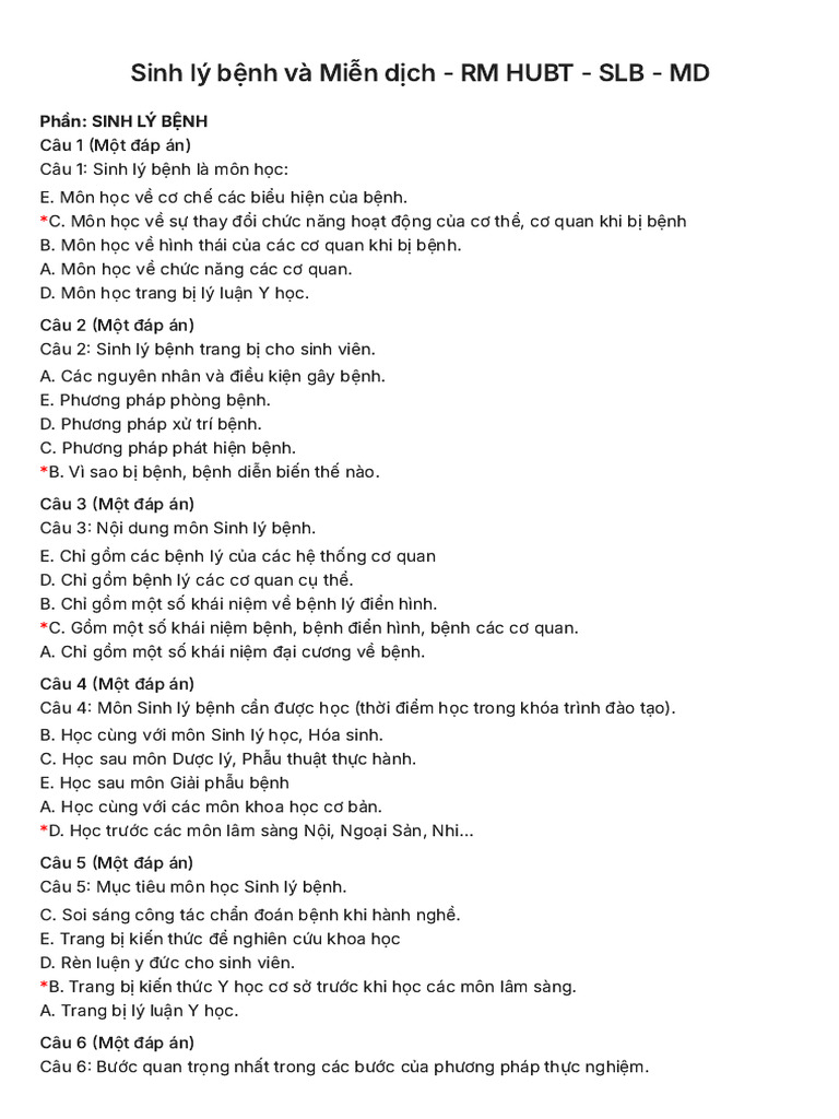 Sinh Lý Bệnh Và Miễn Dịch - RM HUBT - SLB - MD | PDF