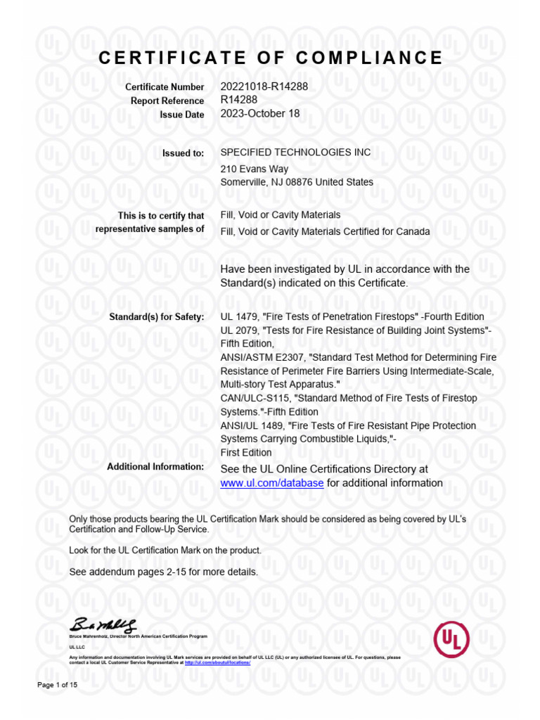 UL - Certificate - of - Compliance For AS200 Sealant R14288 | PDF ...
