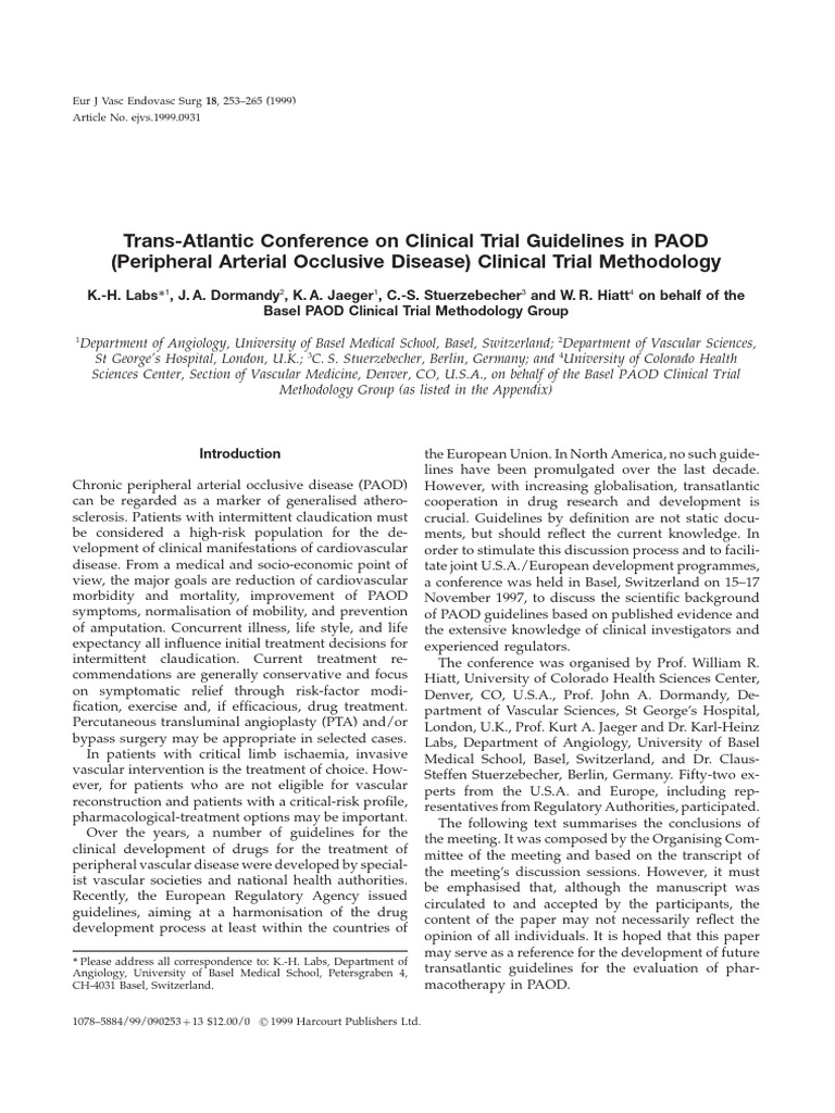 Trans-Atlantic Conference On Clinical Trial Guidelines in PAOD ...