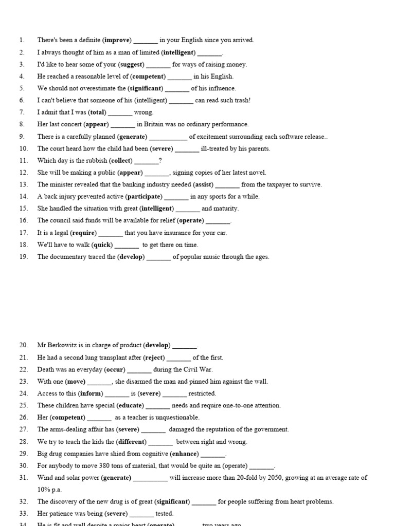 Vocabulary Fill-in-the-Blank Exercises | PDF