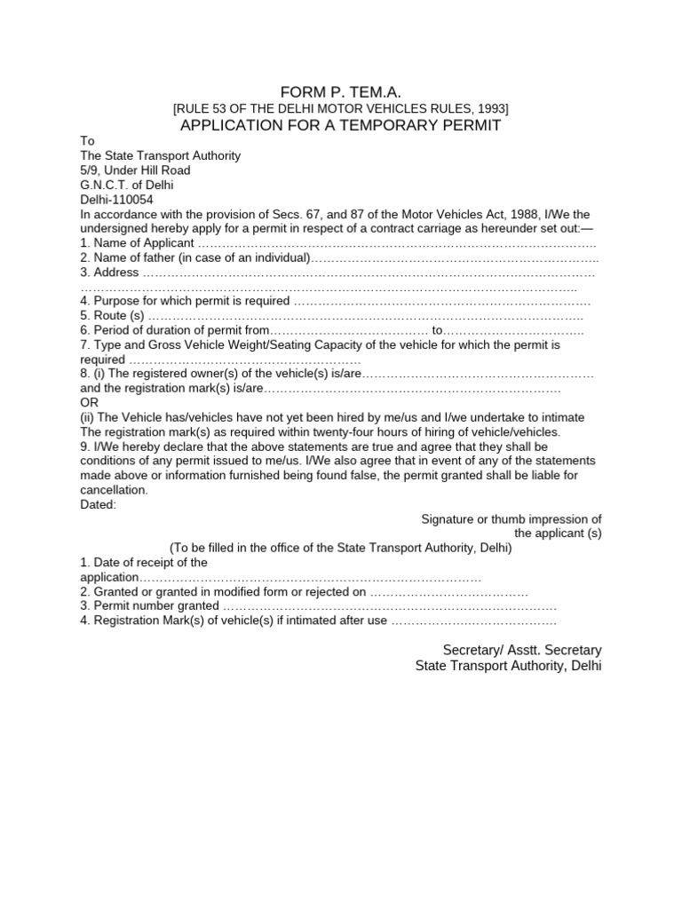 P.tema For Temporary Permit | PDF