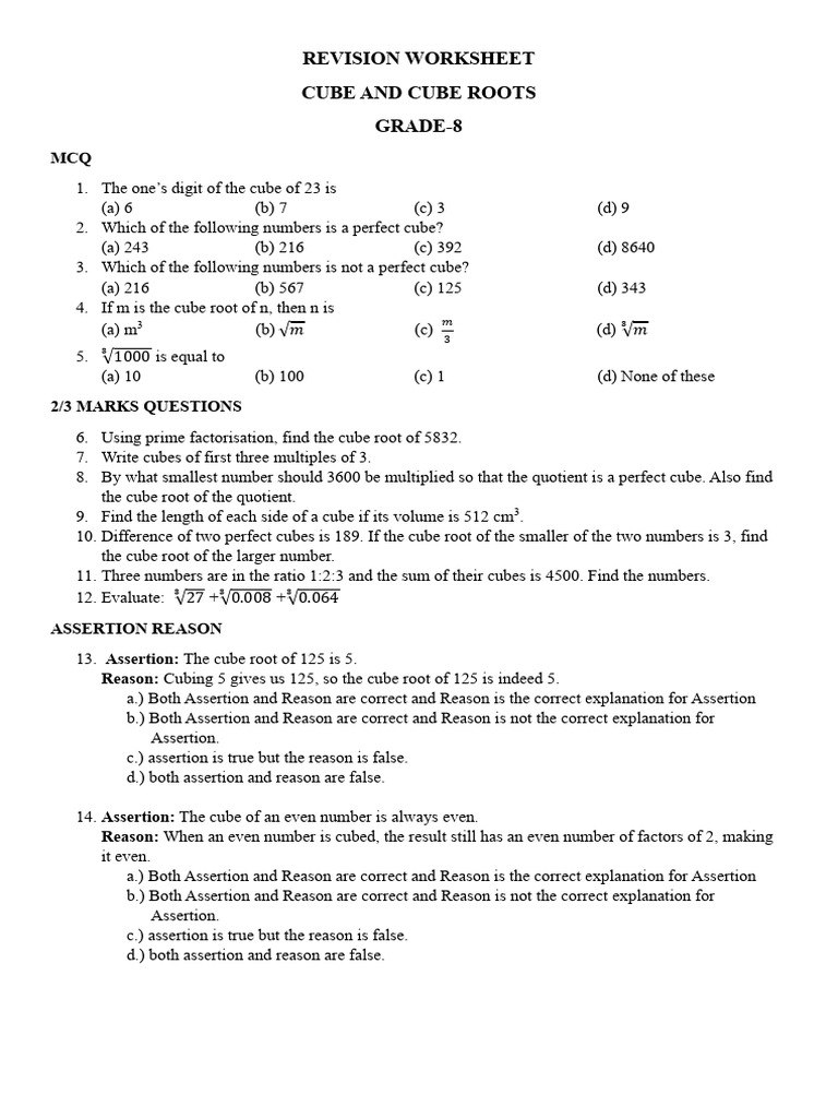 Cube and Cube Roots Worksheet | PDF | Numbers | Mathematics