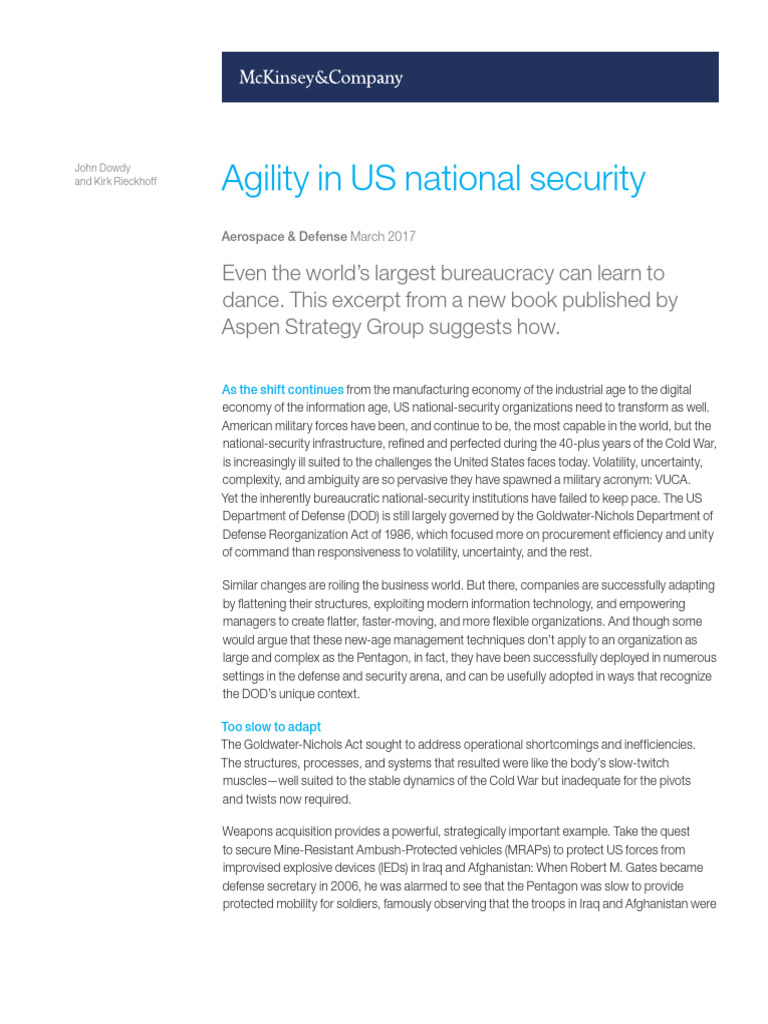 Agility in US National Security | PDF | Governance | Risk